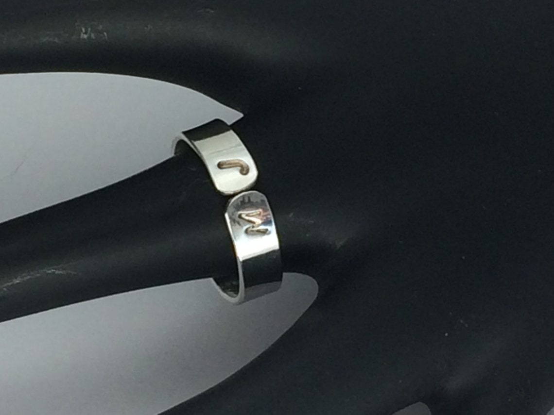 Handstamped Initial Ring, Wide Band Initial Ring, Thumb Ring, Argentium ...
