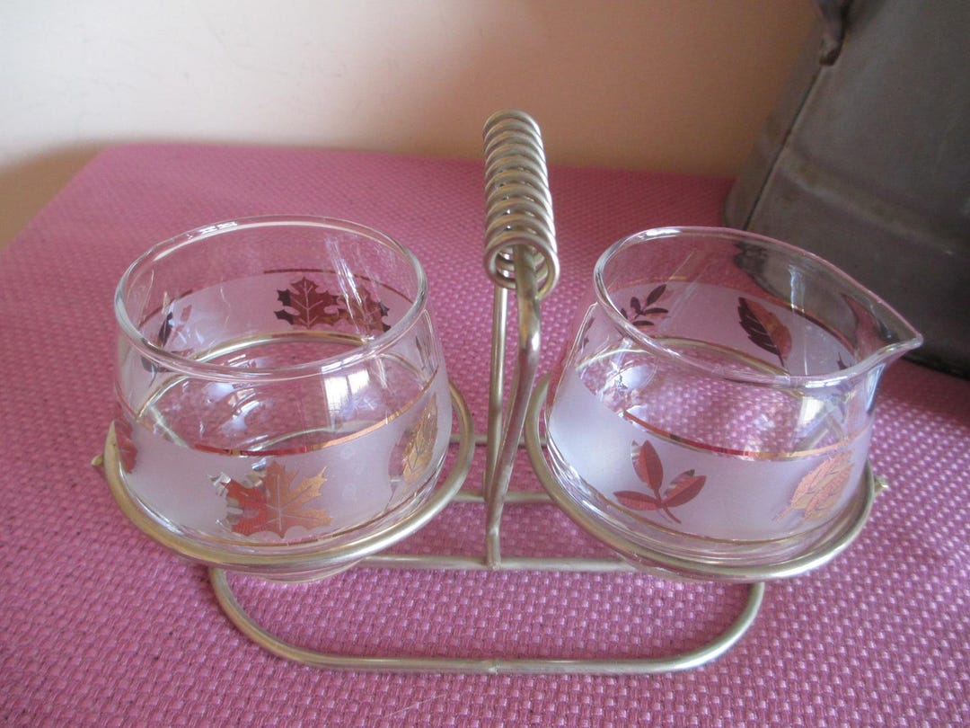 Libbey Gold Leaf SUGAR and CREAMER With Caddy, MCM Retro Kitchen - Etsy