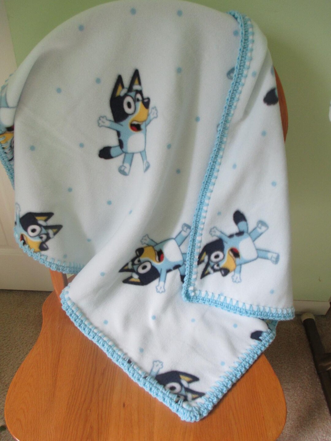 BLUEY BABY BLANKET, Fleece With Hand Crochet Edge, Approx. 36" X 30", Wash and Dry, Baby Shower ...