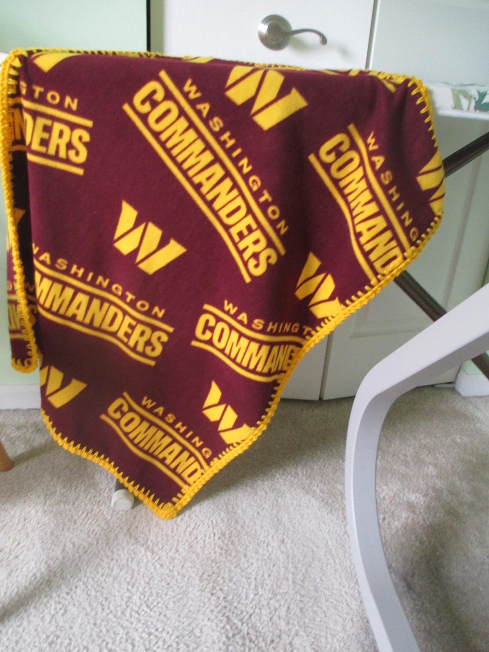 WASHINGTON COMMANDERS Baby Blanket, Fleece With Hand Crocheted Edging ...