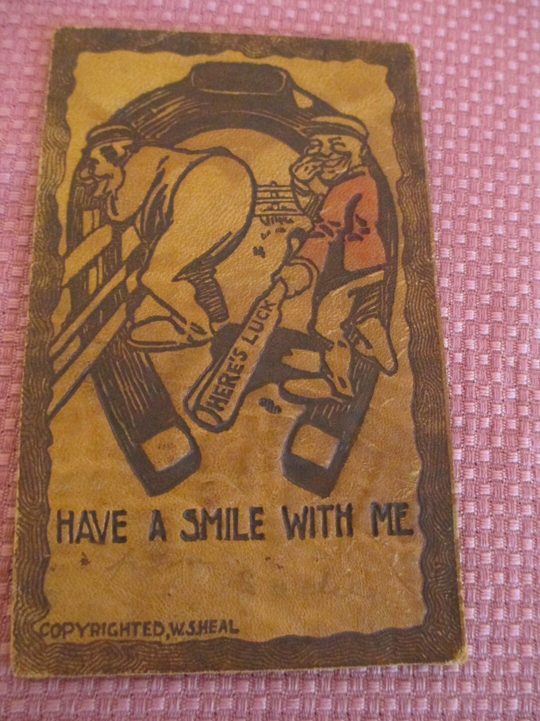 LEATHER POST Card, Antique, Early 1900's, W.S. HEAL 1-cent Ben Franklin ...