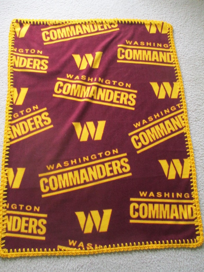 WASHINGTON COMMANDERS Baby Blanket, Fleece With Hand Crocheted Edging ...