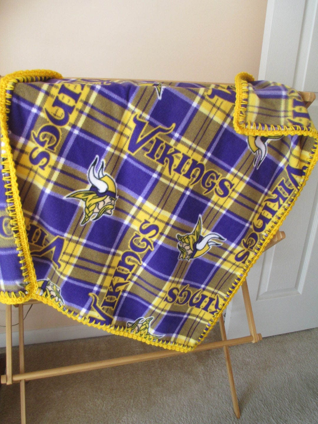 MINNESOTA VIKINGS PLAID Baby Blanket, Fleece and Hand Crochet Edge - Etsy