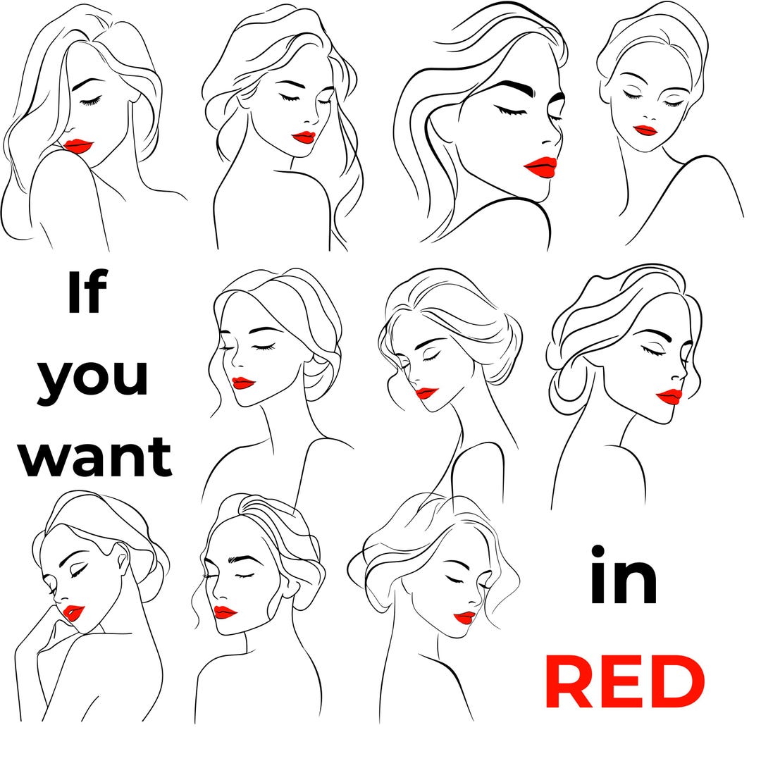 Red Lips Female Outline Illustrations – PNG & PDF (300 DPI) Women Red ...