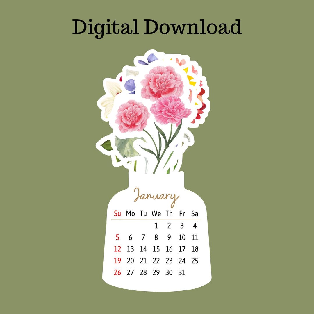 Printable Flowers Desk Calendar 2025, PNG for Cutting Machine PNG Files ...