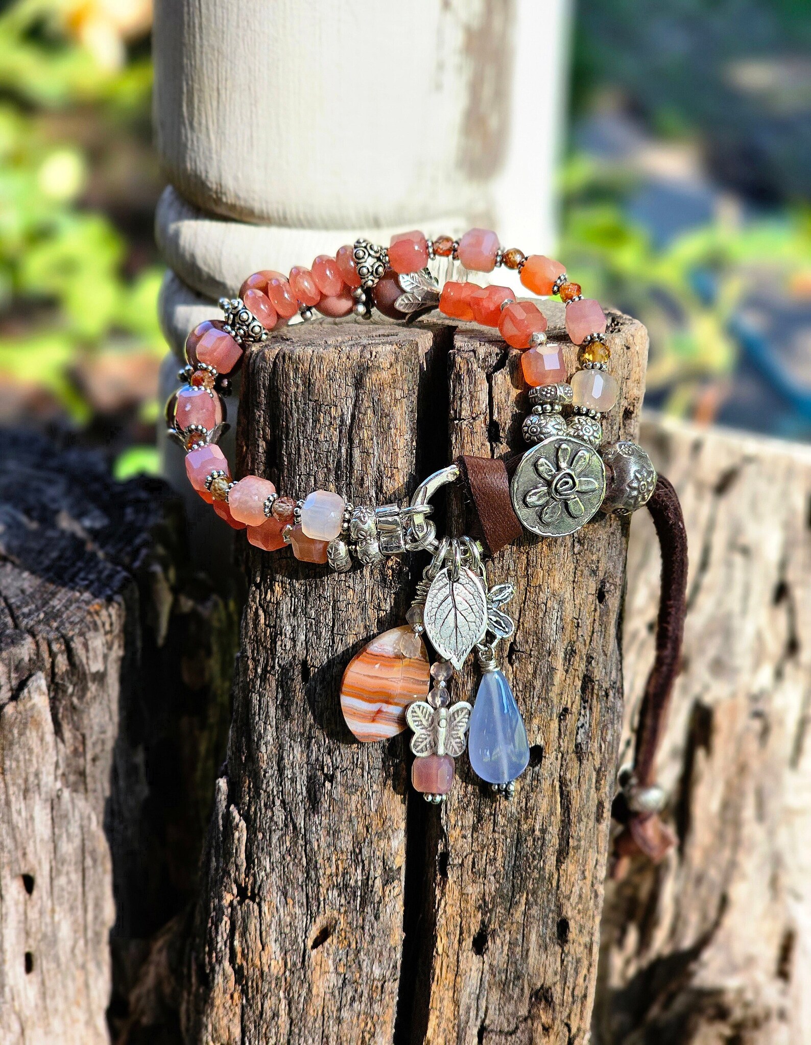 Alashan Agate & Botswana Agate Button Bracelet, Boho Peach Artisan ...