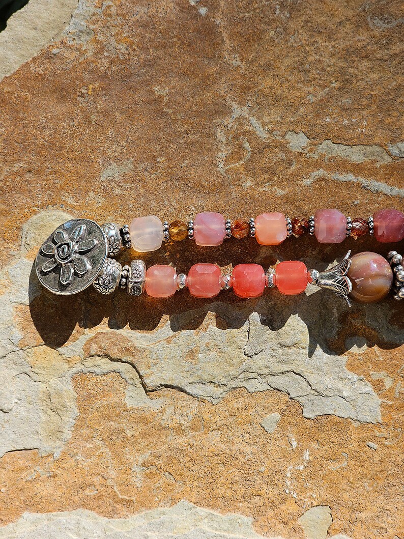 Alashan Agate & Botswana Agate Button Bracelet, Boho Peach Artisan ...