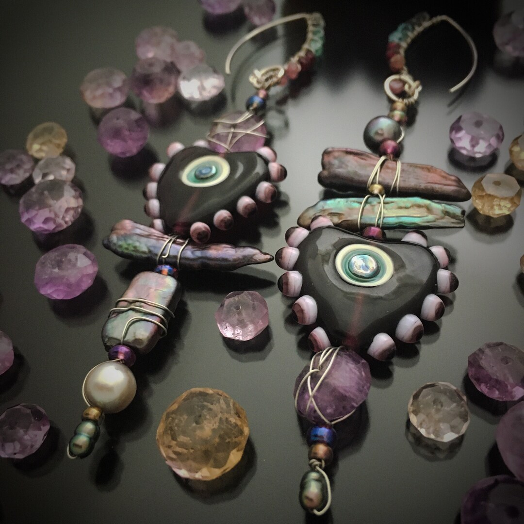 Earth Spirits III - Glass, Gem & Pearl Divine Purple Heart Wire ...