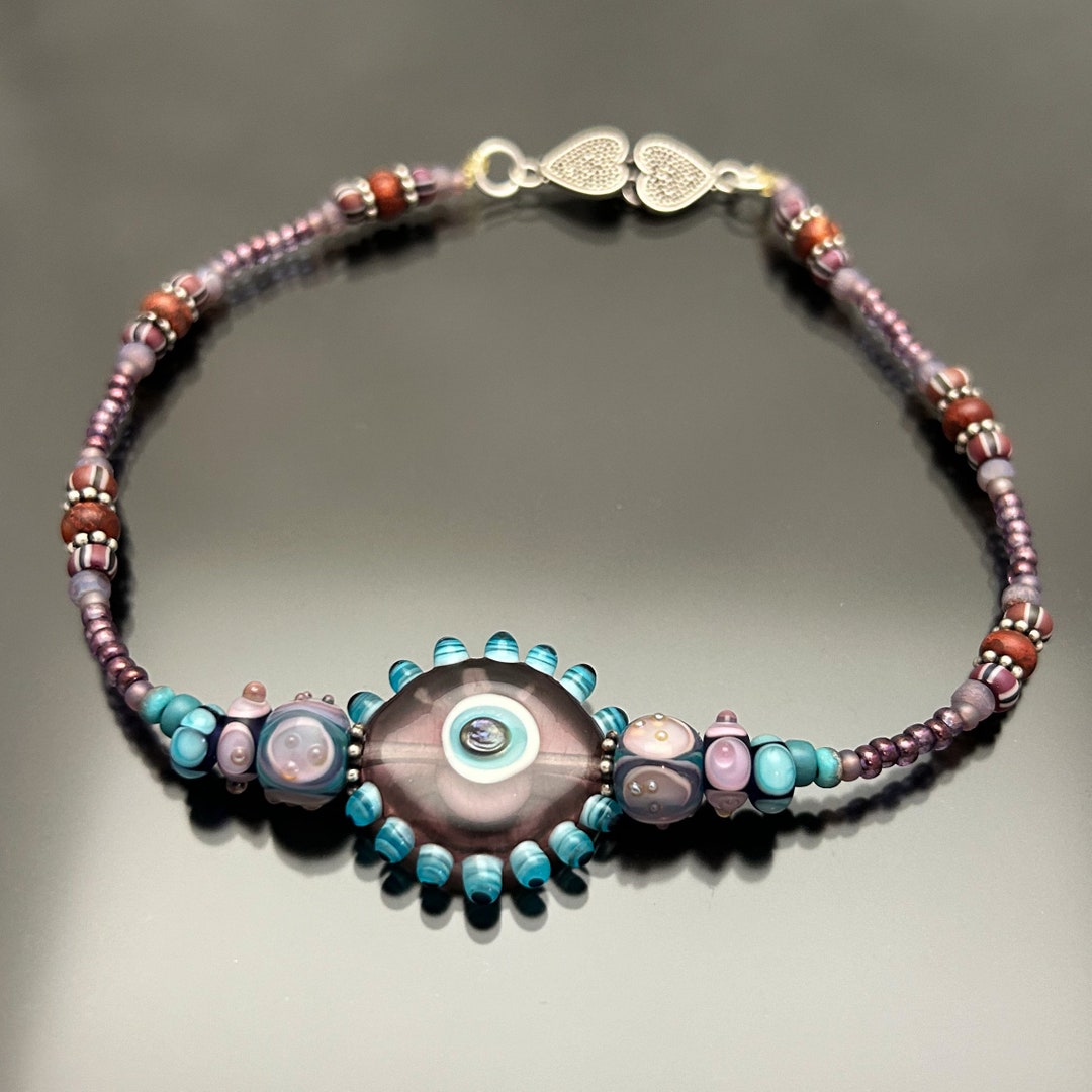 MIND’S EYE - Stretchy Cord High Hug Necklace (purple/teal) - Etsy