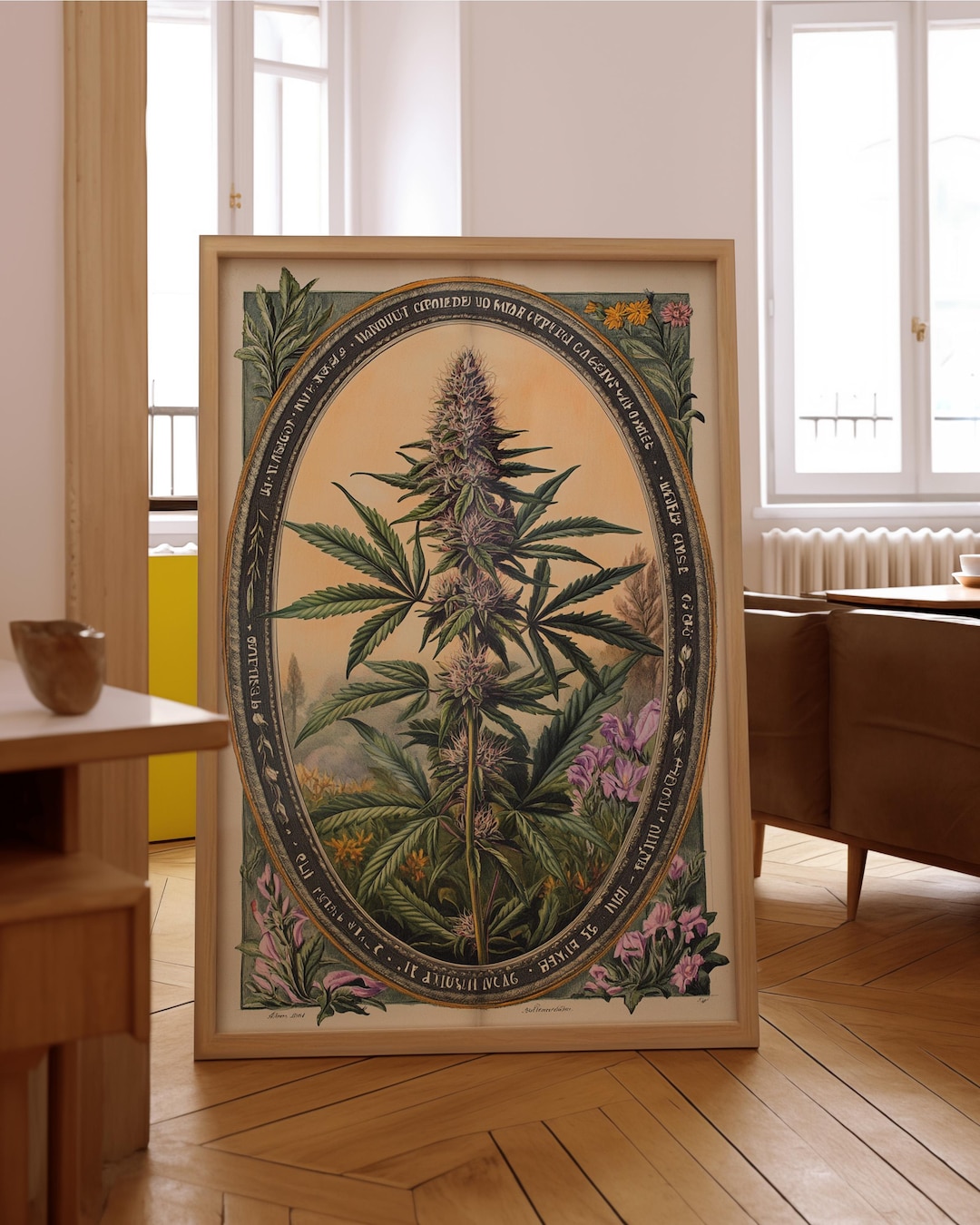 Vintage Cannabis Botanical Print – Herbal Art Nouveau Style Wall Decor ...