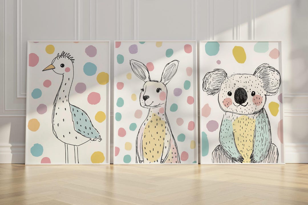 Outback Animal Prints Set: Kangaroo, Koala, Emu - Nursery Wall Art - Etsy