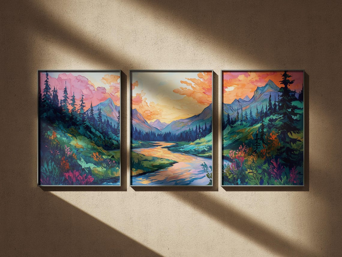 Snowdonia National Park Print - Set of 3 Vibrant Modern Landscape ...