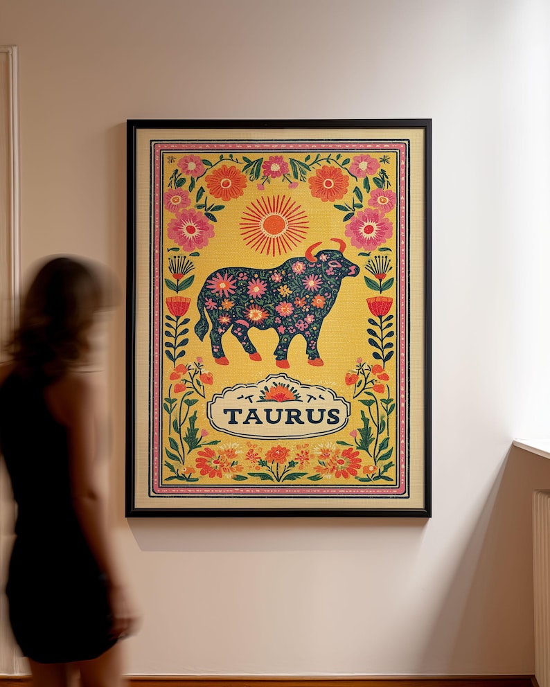 Taurus Zodiac Art Print - Retro Star Sign Poster - Vintage Astrology ...