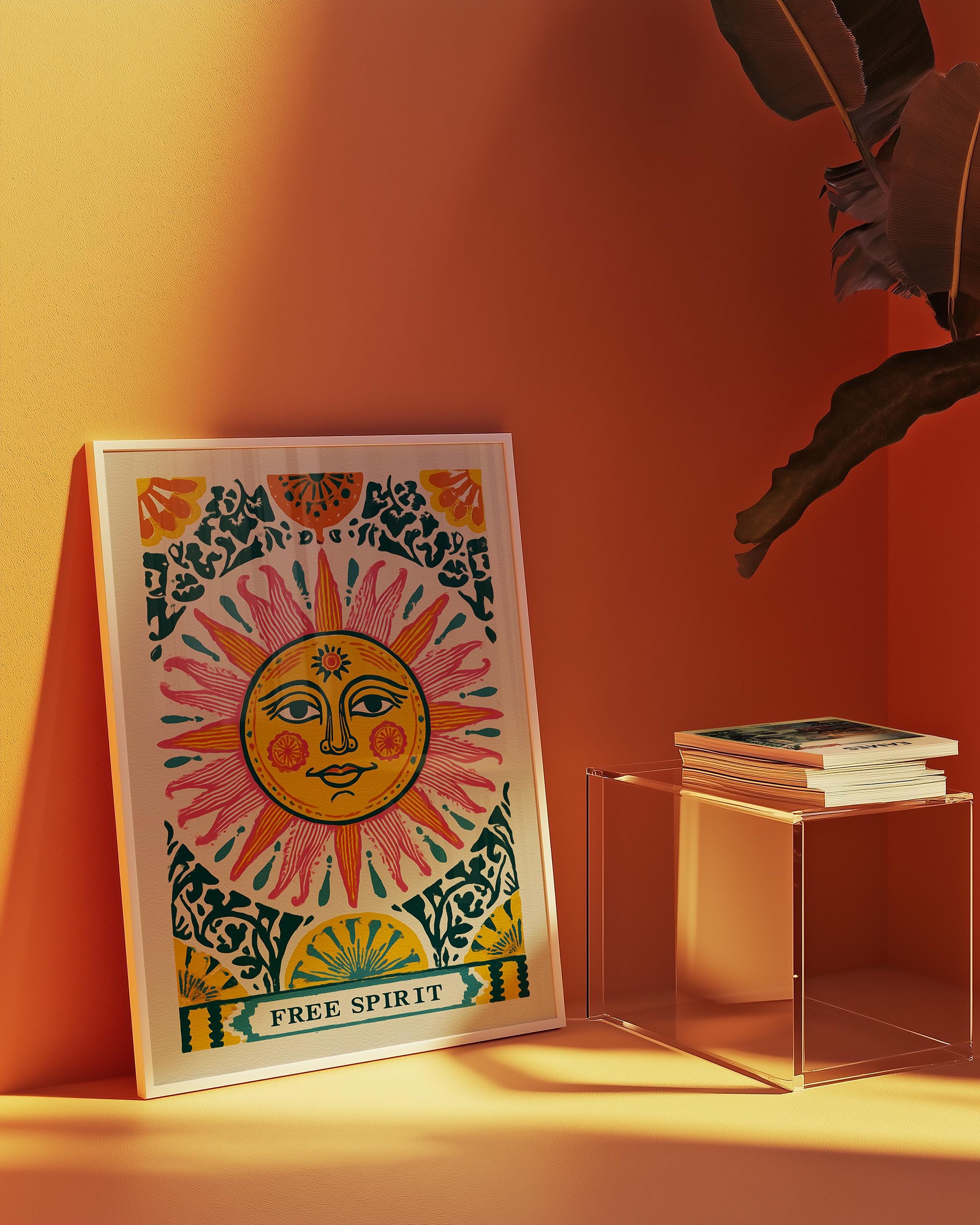 Free Spirit Sun Print - Retro Hippie Celestial Wall Art With Pink ...