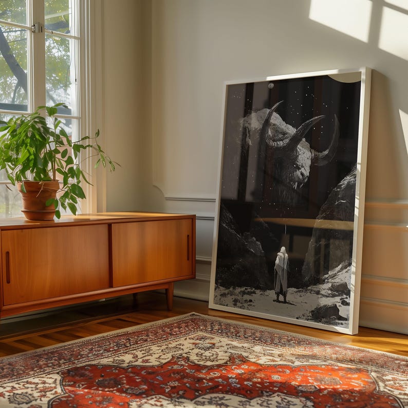 Dark Fantasy Behemoth Art Print: Black & White Medieval Scene - Etsy