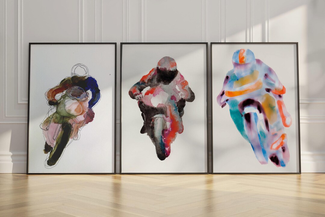 Abstract Motorcycle Art Set of 3 Prints | Watercolor Racer Poster ...