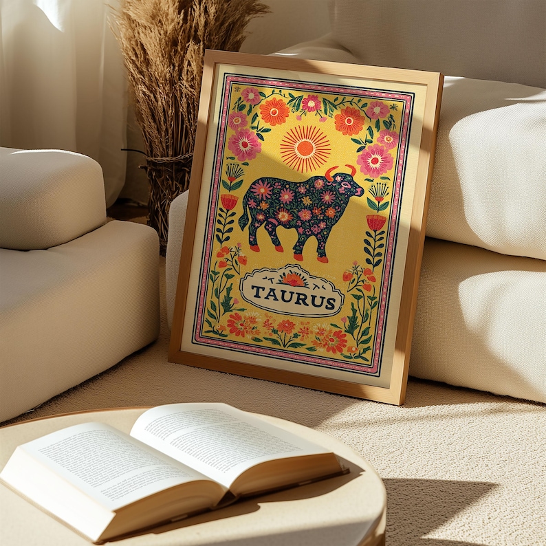 Taurus Zodiac Art Print - Retro Star Sign Poster - Vintage Astrology ...