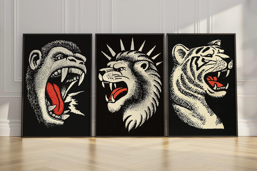 Traditional Tattoo Animal Prints - Set of 3 Giclée Art Posters - Etsy UK