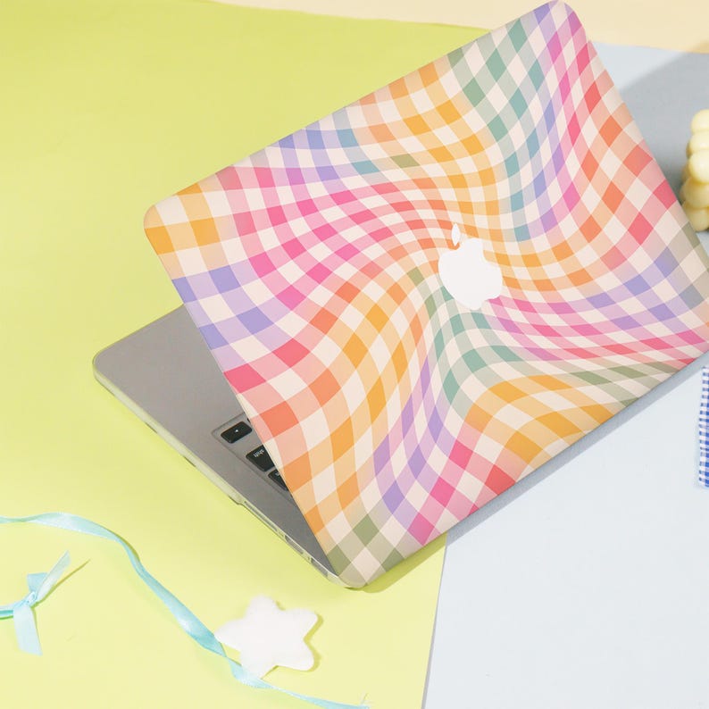 Pastel Wavy Checkered Personalized Photo MacBook Case – Fits MacBook ...