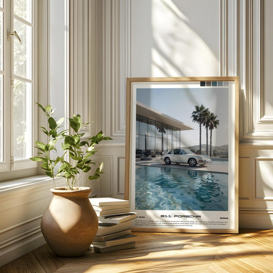 Car by the Pool, Vintage Porsche Print, German Car Wall Art, Magazine ...