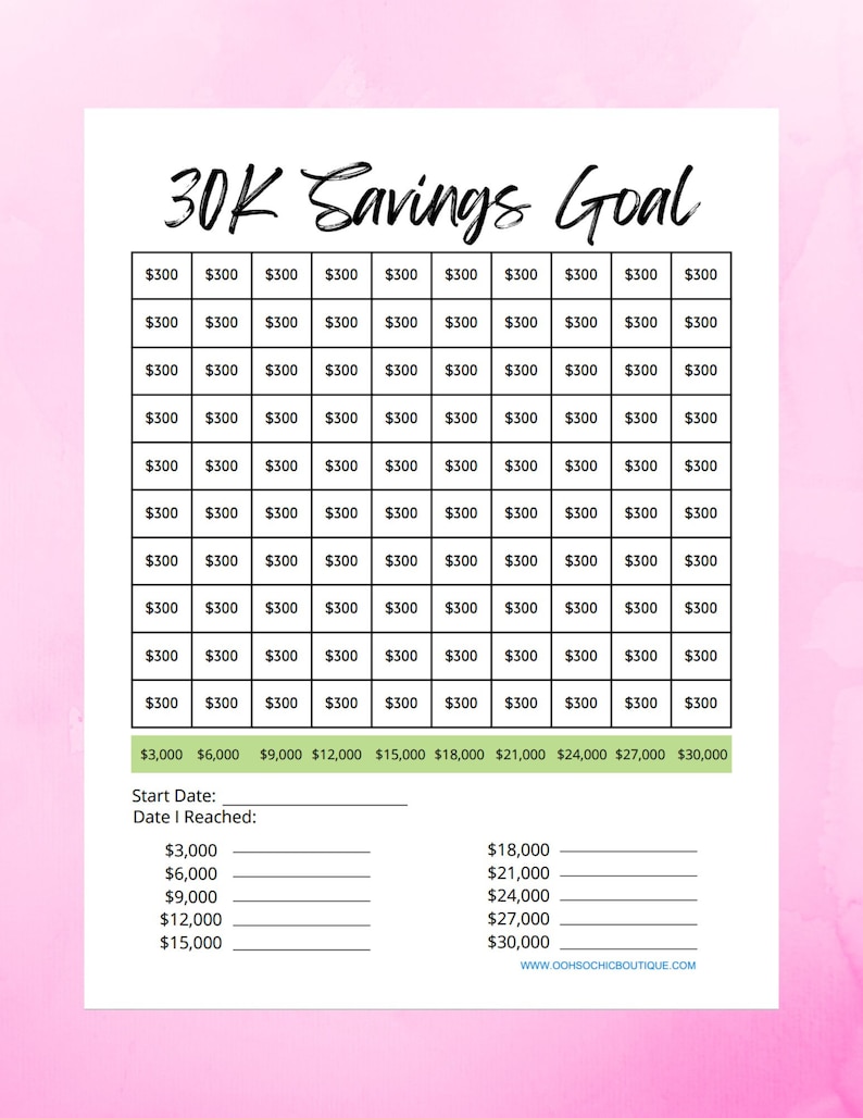 Savings Challenge, Save 30,000 at Your Own Pace, 30K Savings Tracker ...
