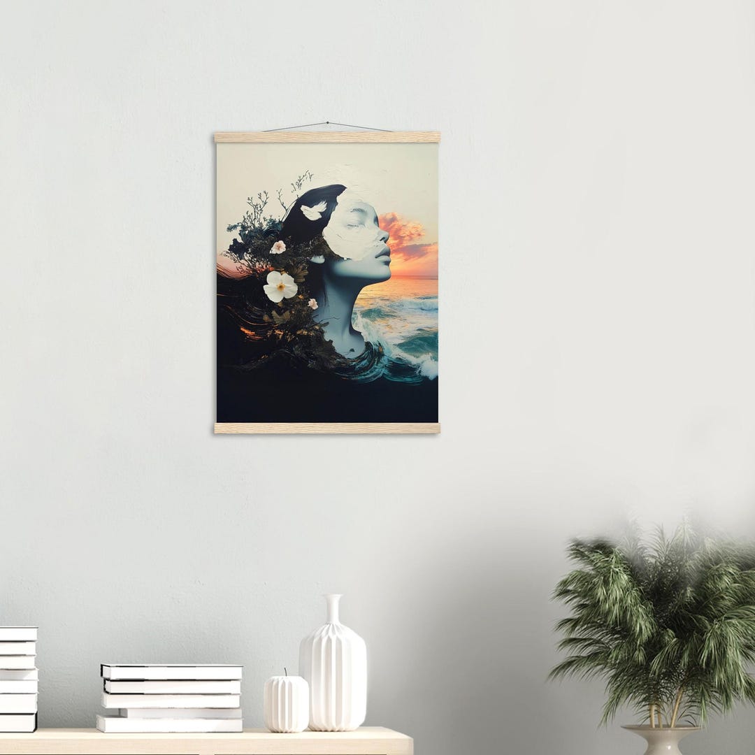 Ocean Sunset Goddess Wall Art | Dreamy Feminine Portrait With Magnetic ...