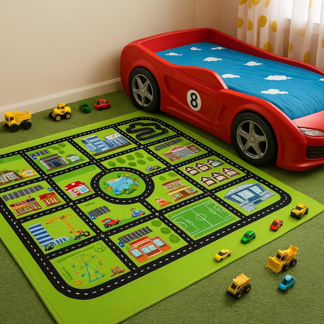 City Roads Grid Play Blanket - Kids Playmat Throw With Roads & City ...