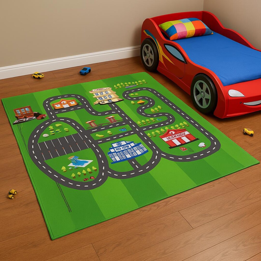 City Roads Play Blanket - Kids Playmat Throw With Roads and Buildings ...