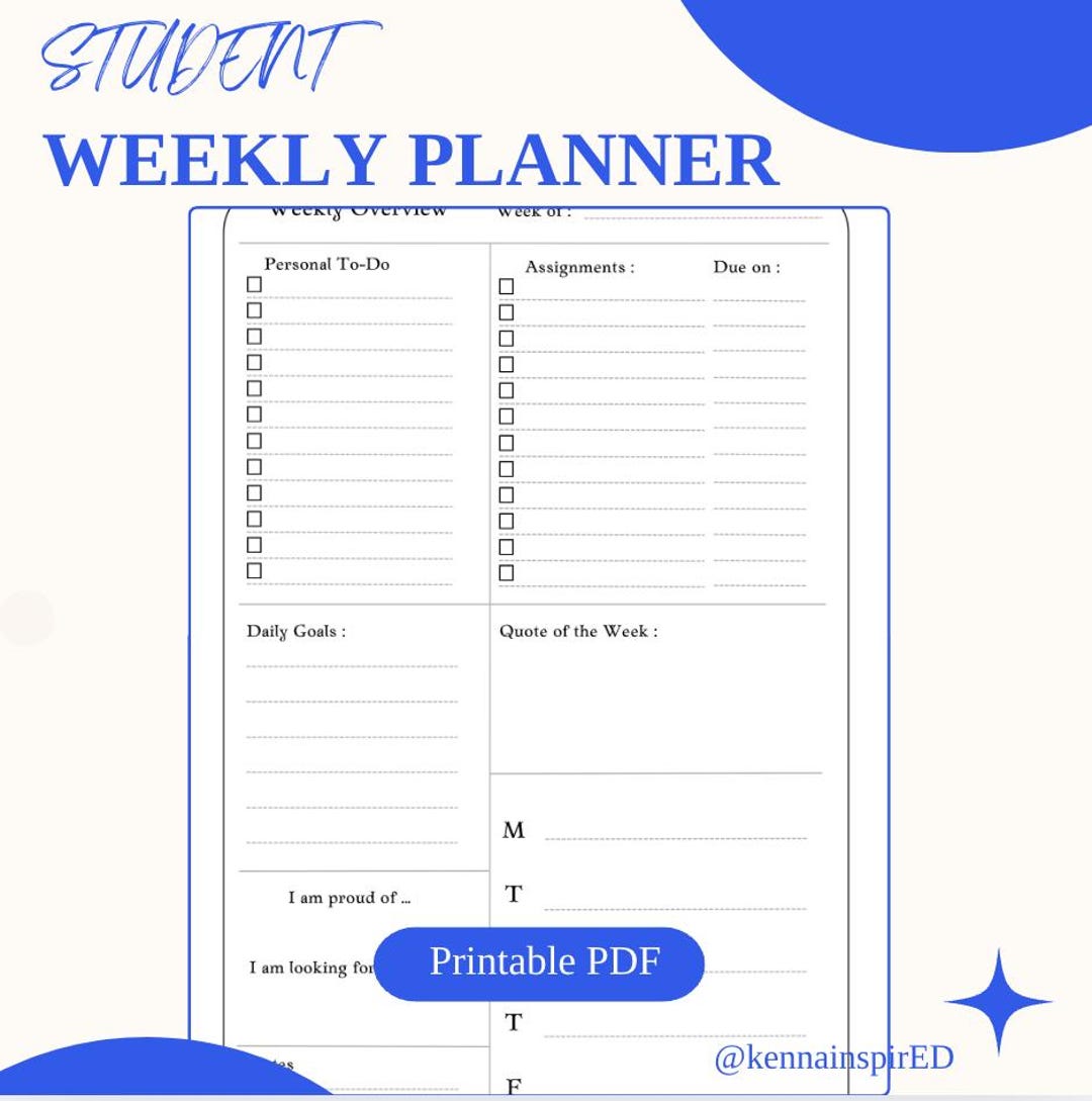 Student Weekly Planner - Etsy