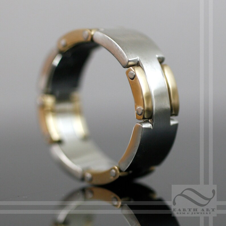 Gold Link Rivet Ring A Two Tone Mens Rugged Steampunk | Etsy