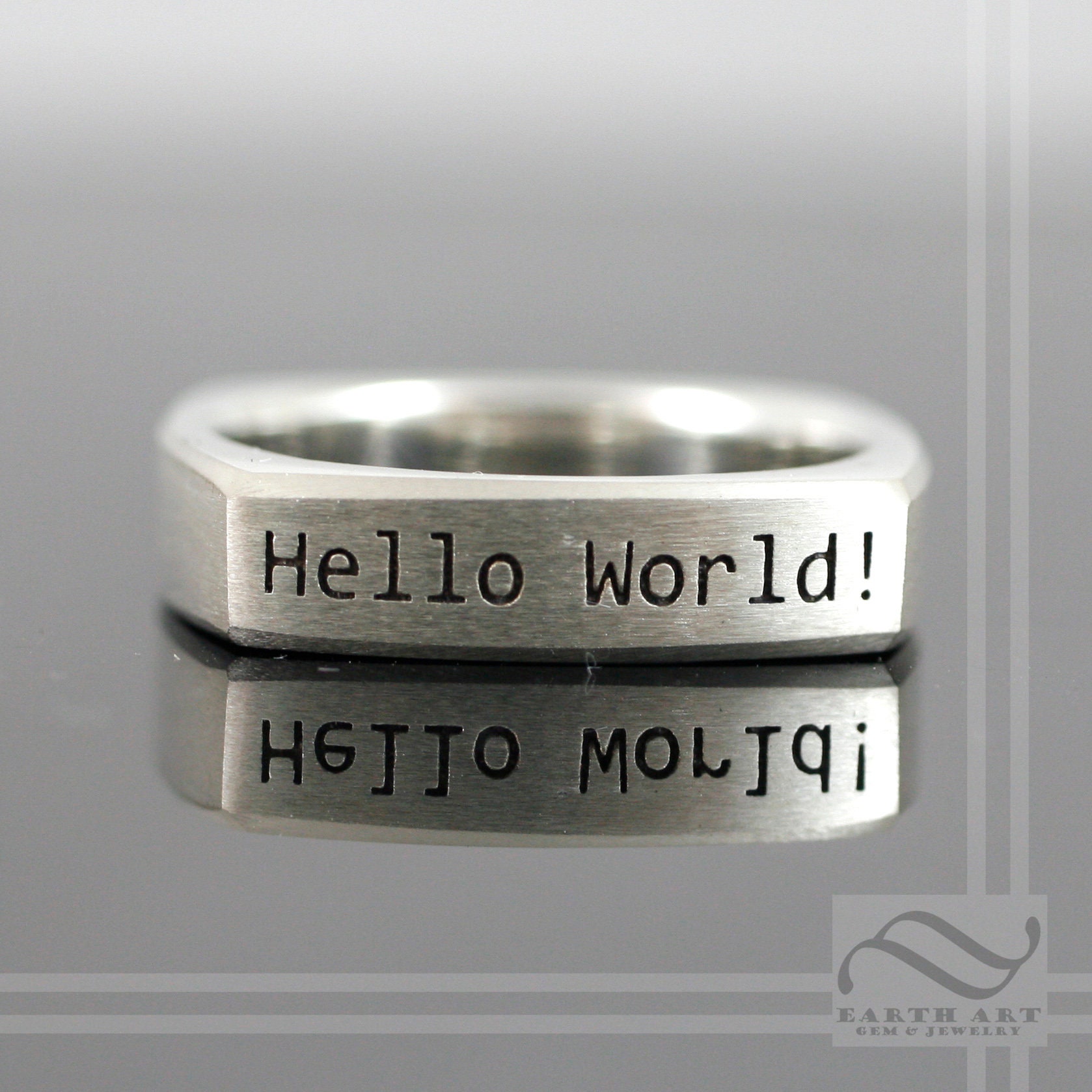 Hello World Squircle Ring Solid Sterling Silver mens wedding | Etsy