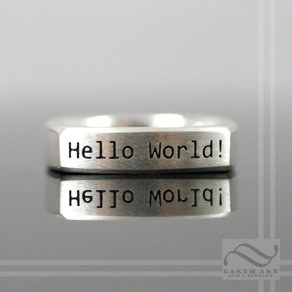 Hello World Squircle Ring Solid Sterling Silver Mens Wedding | Etsy
