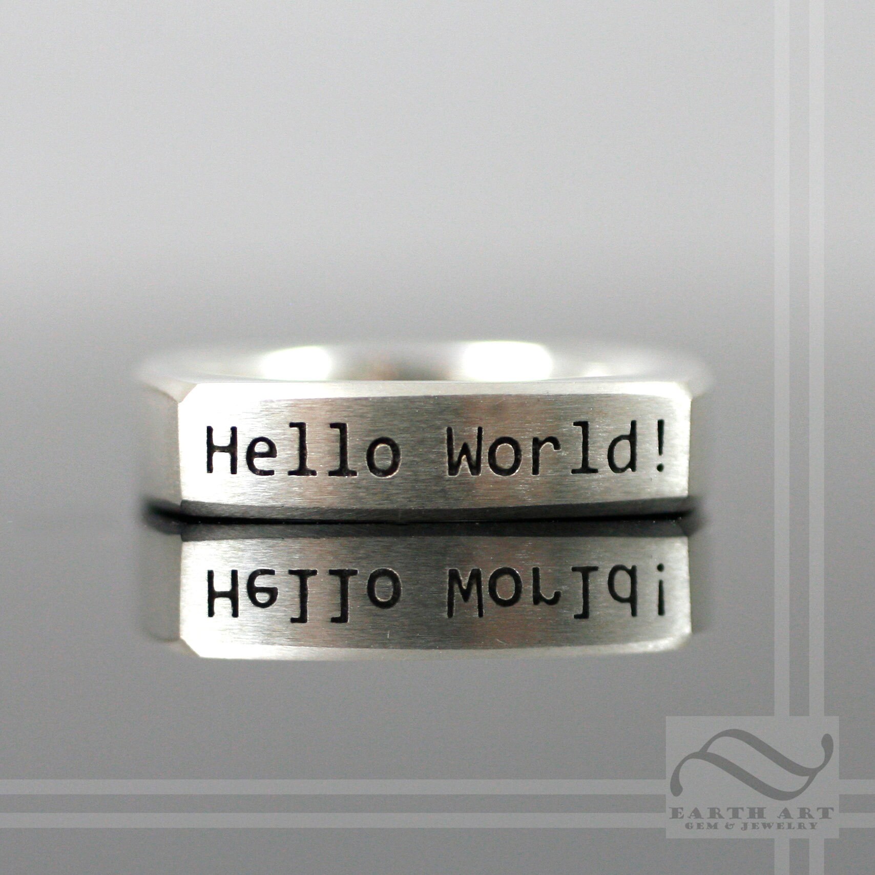 Hello World Squircle Ring Solid Sterling Silver mens wedding | Etsy