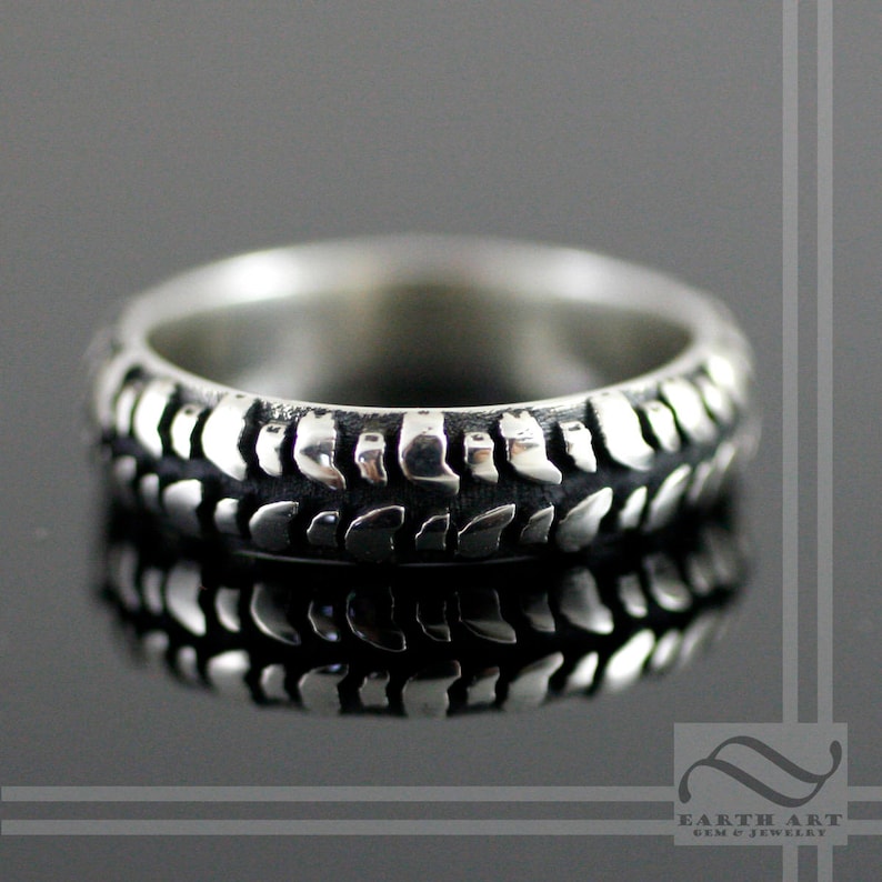 Ladies Mud Bogger Tire Tread Wedding Ring - Narrow Design - Sterling ...