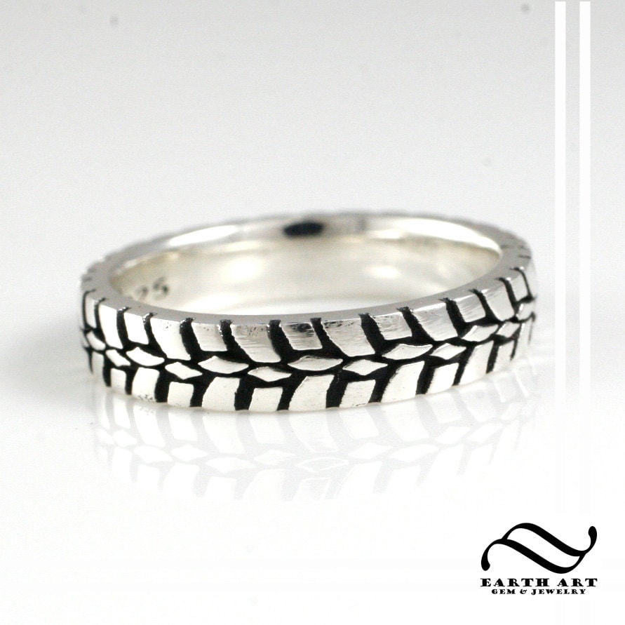 Narrow Tire Tread Ring - Sterling Silver - Wedding Band - Ladies - Etsy