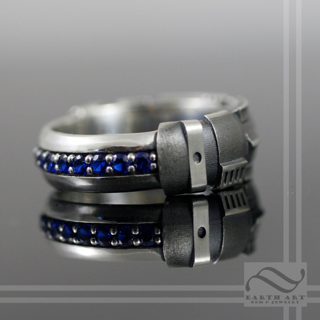 Wide Sapphire Light Saber Ring - Sterling Silver - Oxidized and ...