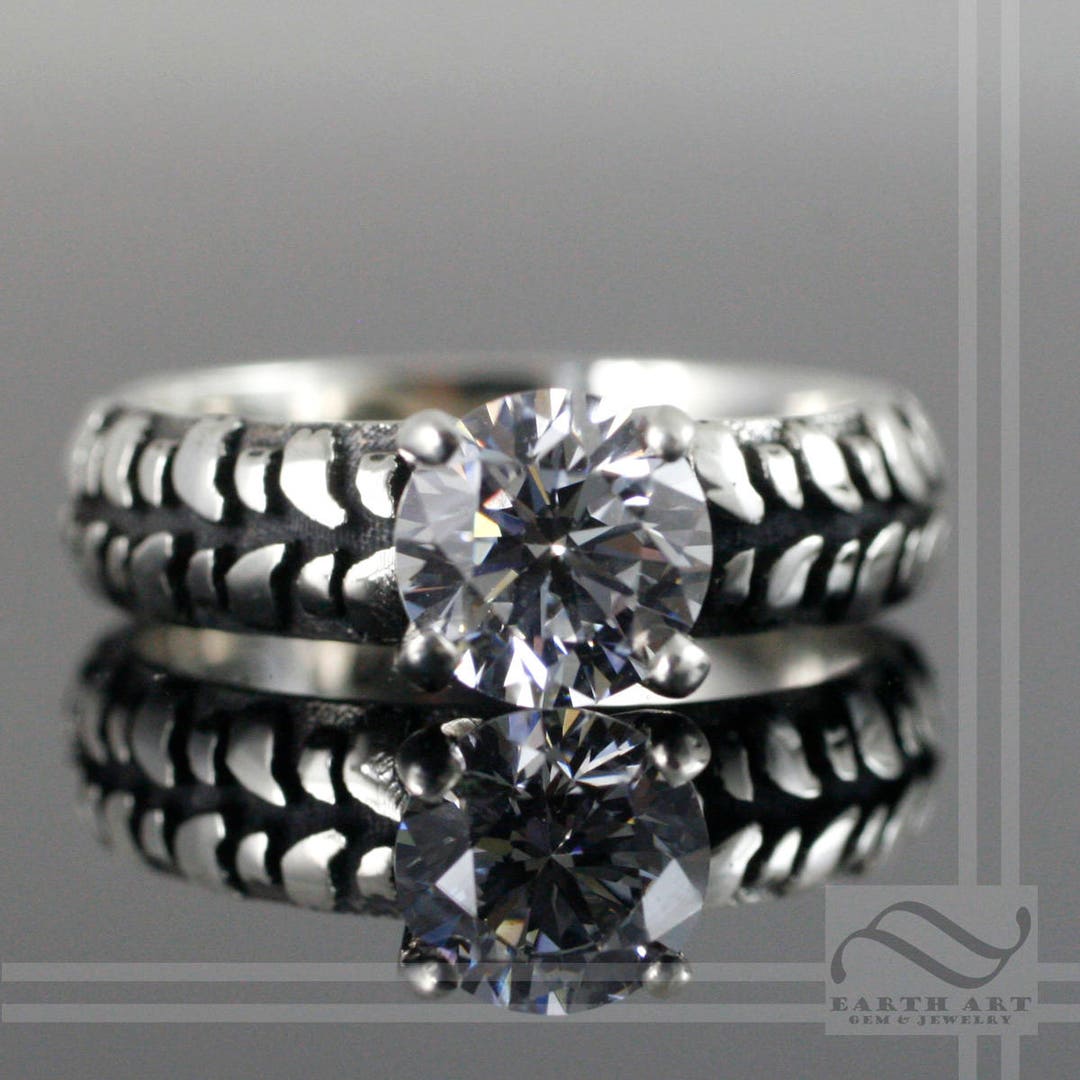 Ladies Mud Bogger Tire Tread Solitaire Engagement Ring - Sterling ...