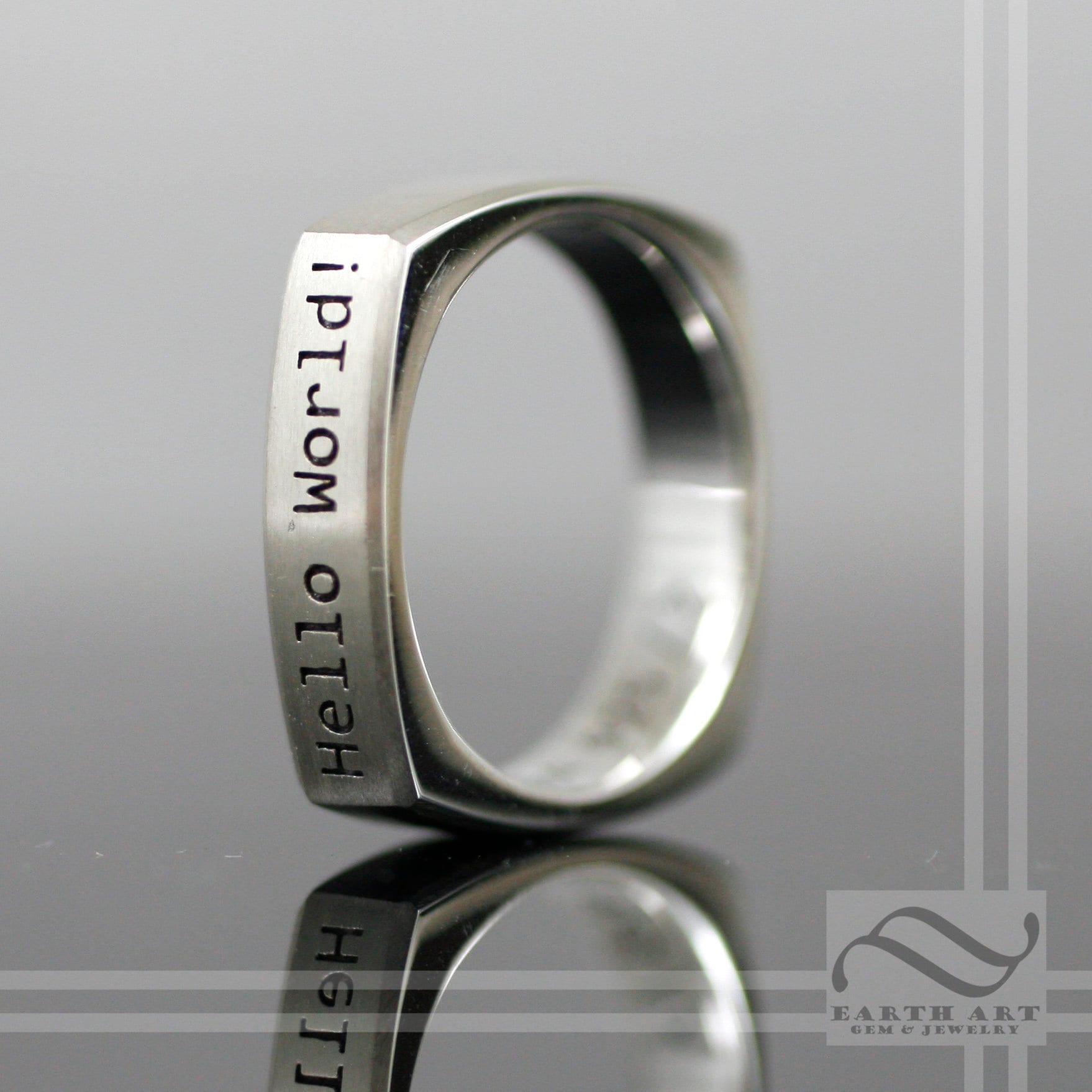 Hello World Squircle Ring Solid Sterling Silver mens wedding | Etsy