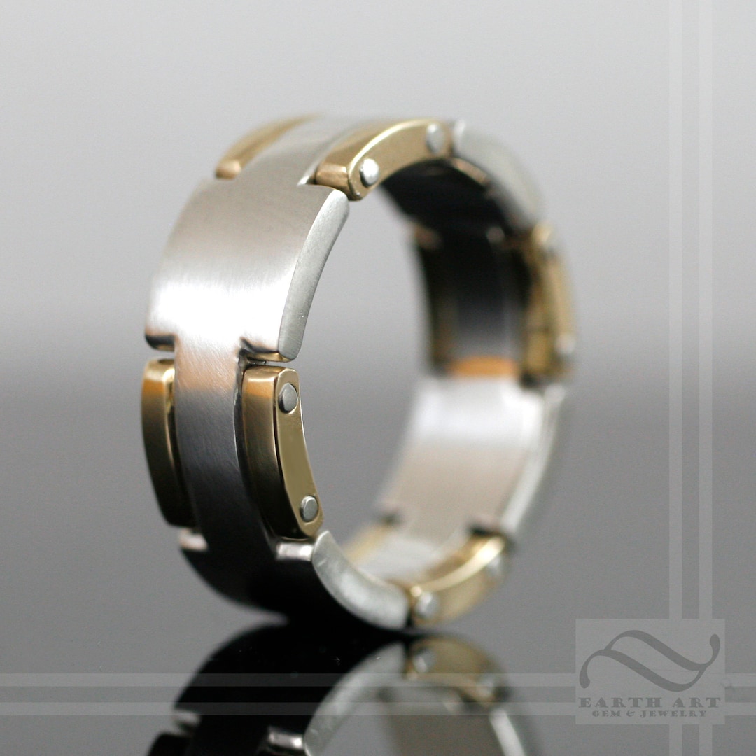 Gold Link Rivet Ring - A Two Tone Mens Rugged Steampunk Inspired Design ...