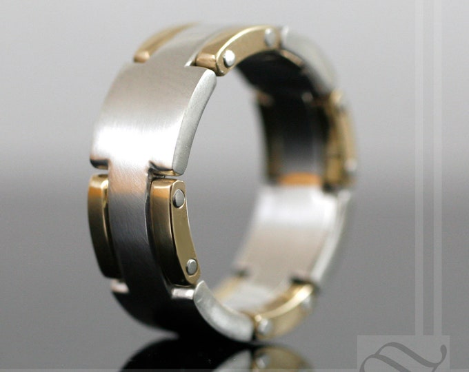 Gold Link Rivet Ring - A Two Tone Mens Rugged Steampunk Inspired Design ...