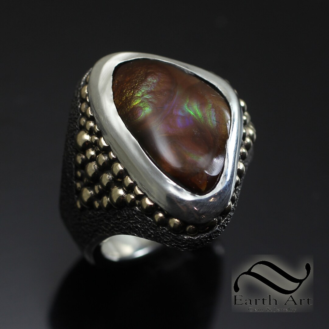 Fire Agate Signet in Sterling and 14k Gold - Etsy