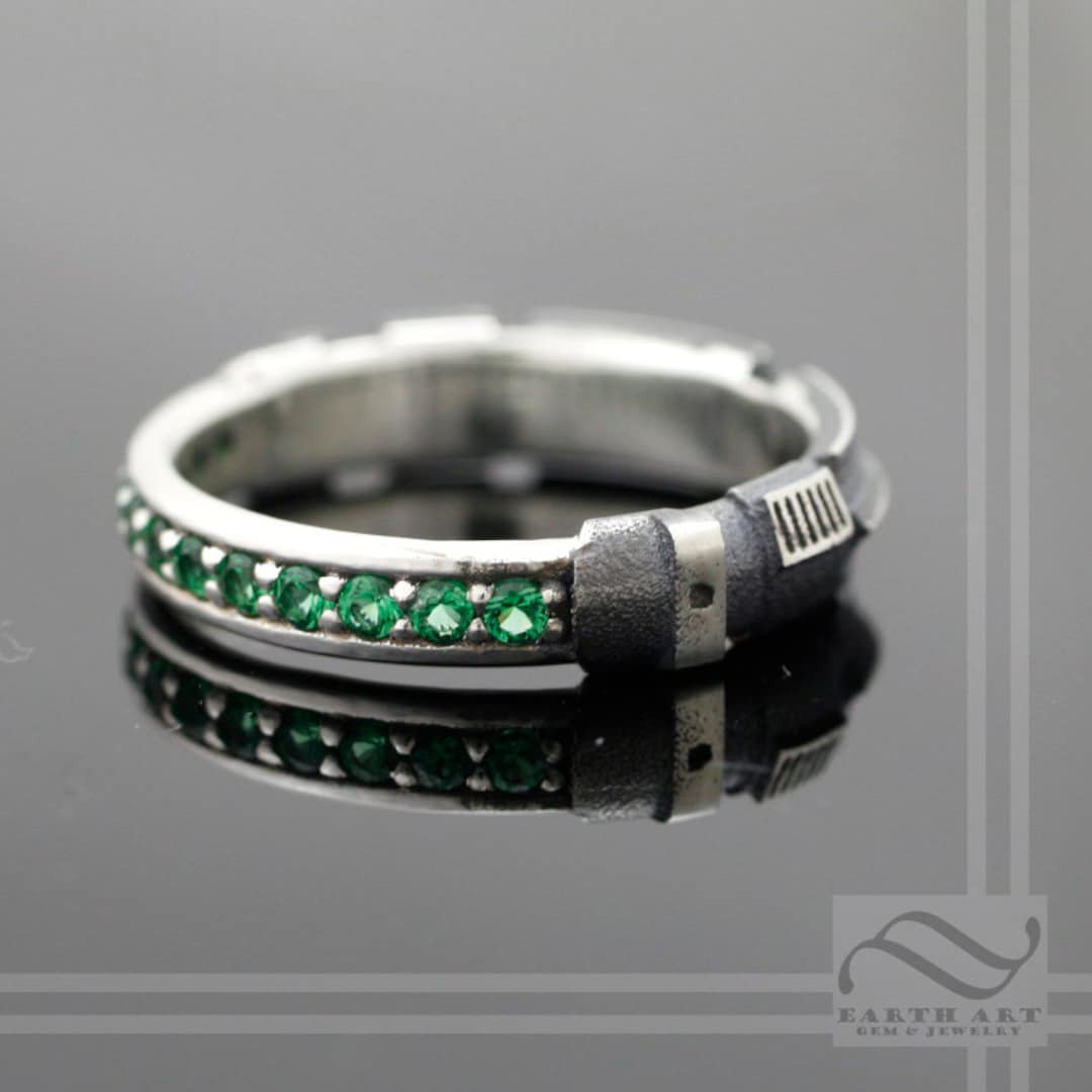 Emerald Light Saber Ring - Sterling Silver - Geeky Green Wedding Band ...