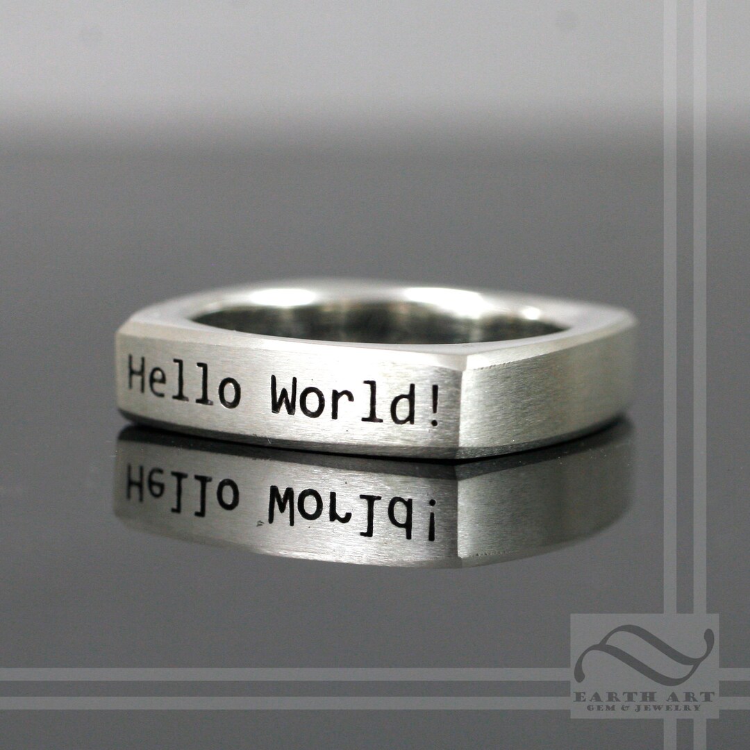 Hello World! Squircle Ring Solid Sterling Silver Mens Wedding Band or ...
