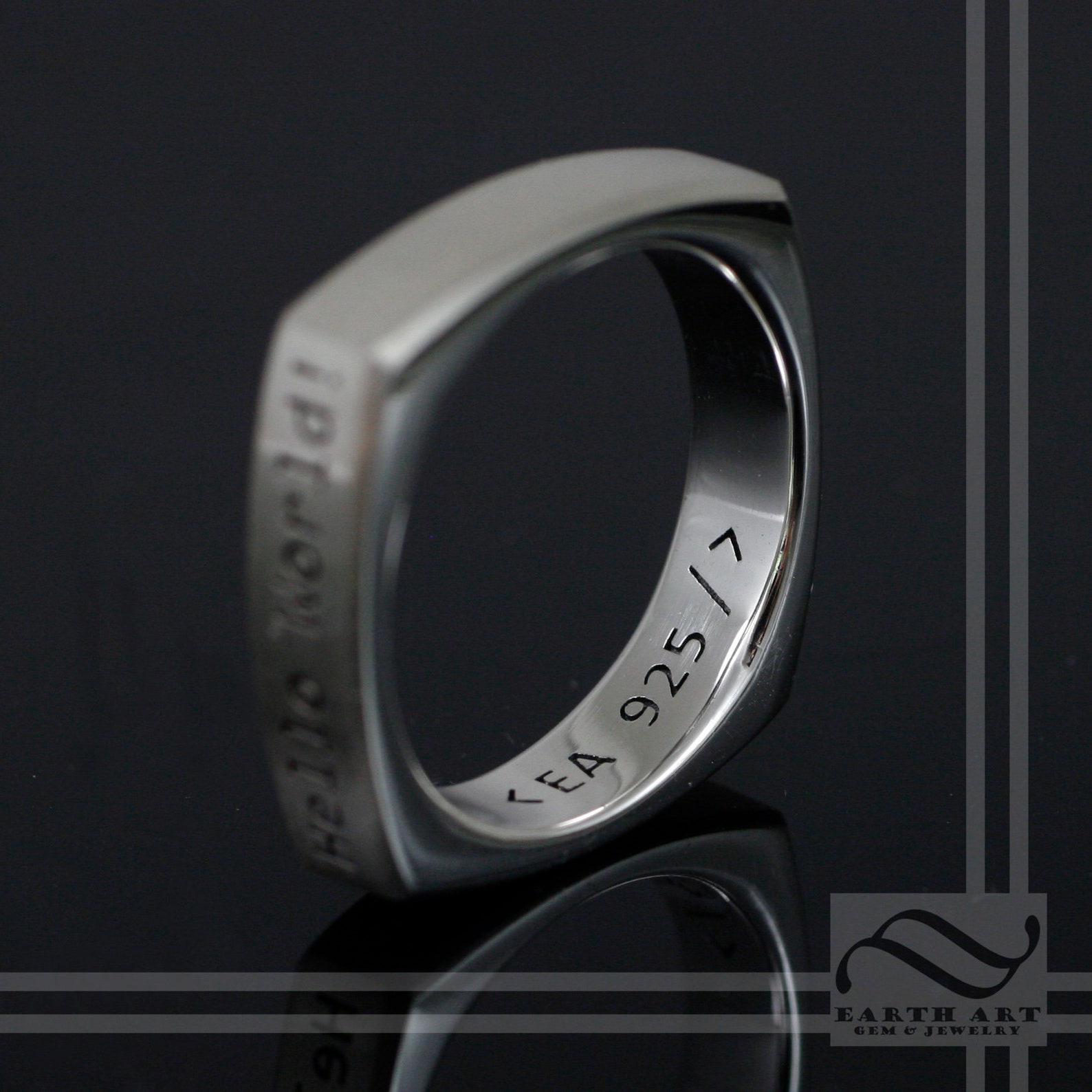 Hello World Squircle Ring Solid Sterling Silver Mens Wedding | Etsy