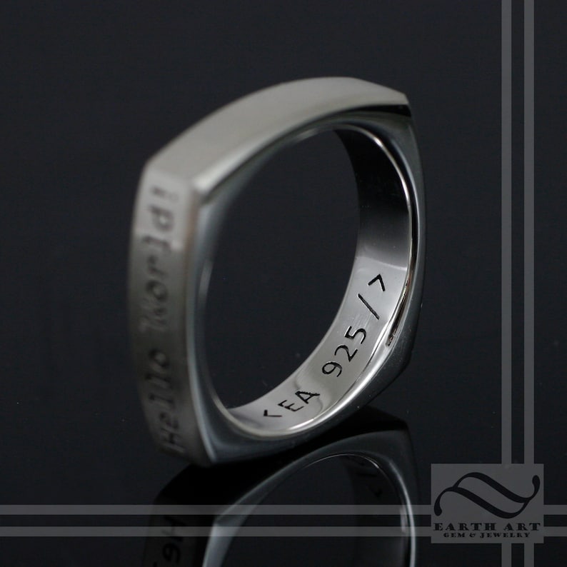 Hello World Squircle Ring Solid Sterling Silver Mens Wedding | Etsy