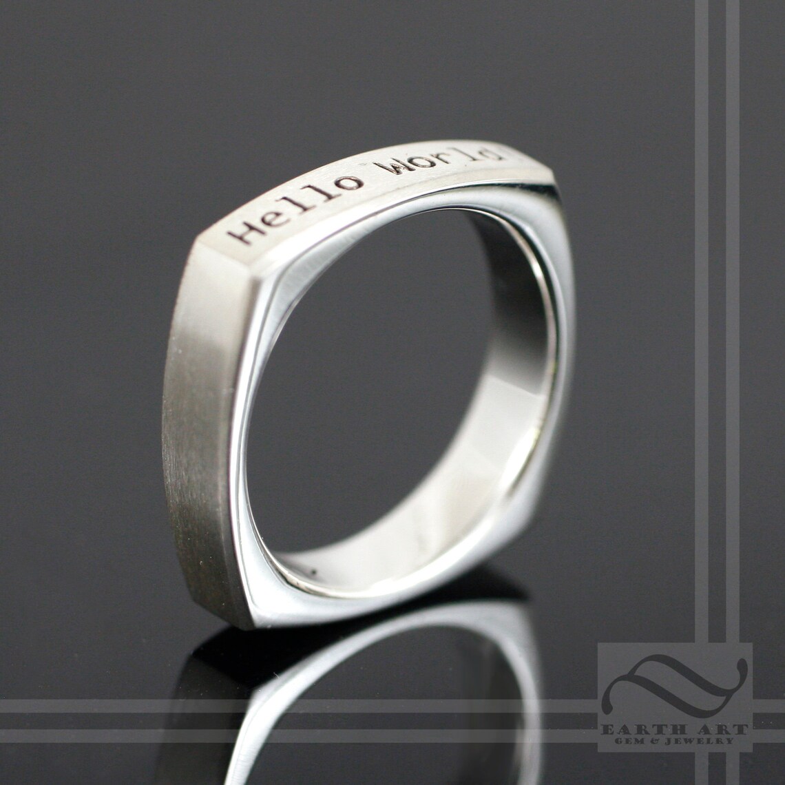 Hello World! Squircle Ring Solid Sterling Silver Mens Wedding Band or ...