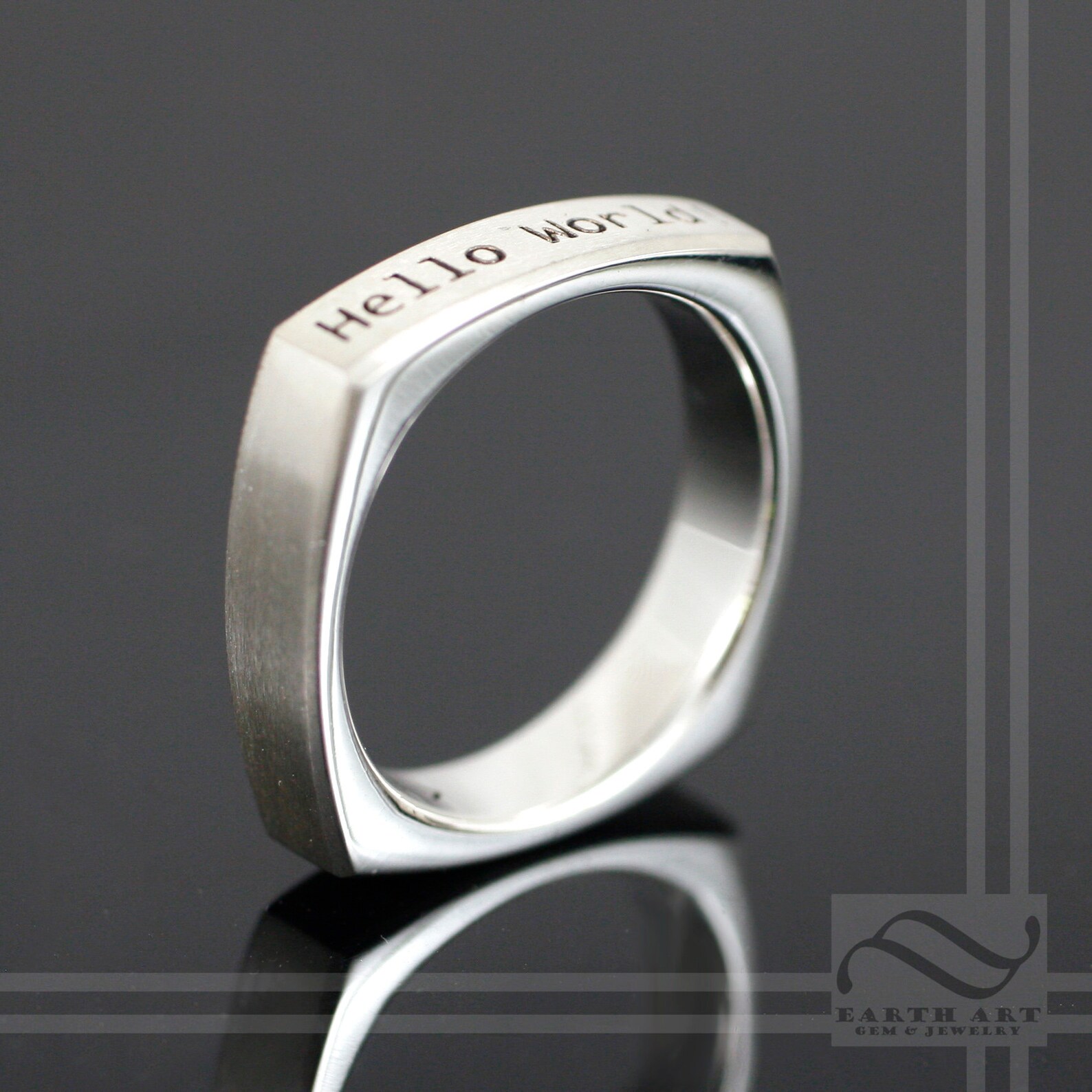 Hello World Squircle Ring Solid Sterling Silver Mens Wedding | Etsy