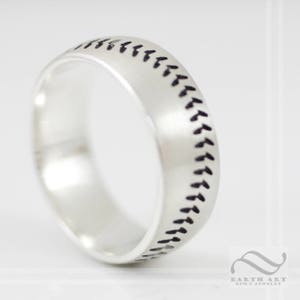 14k Gold Baseball Stitching Ring - 8mm Wide Wedding Band - Mens Sports ...