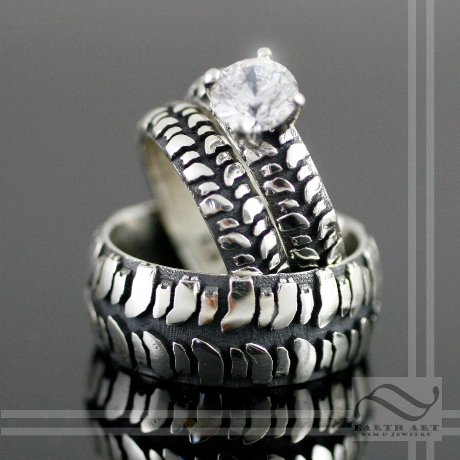 Ladies Mud Bogger Tire Tread Solitaire Engagement Ring Sterling Silver ...