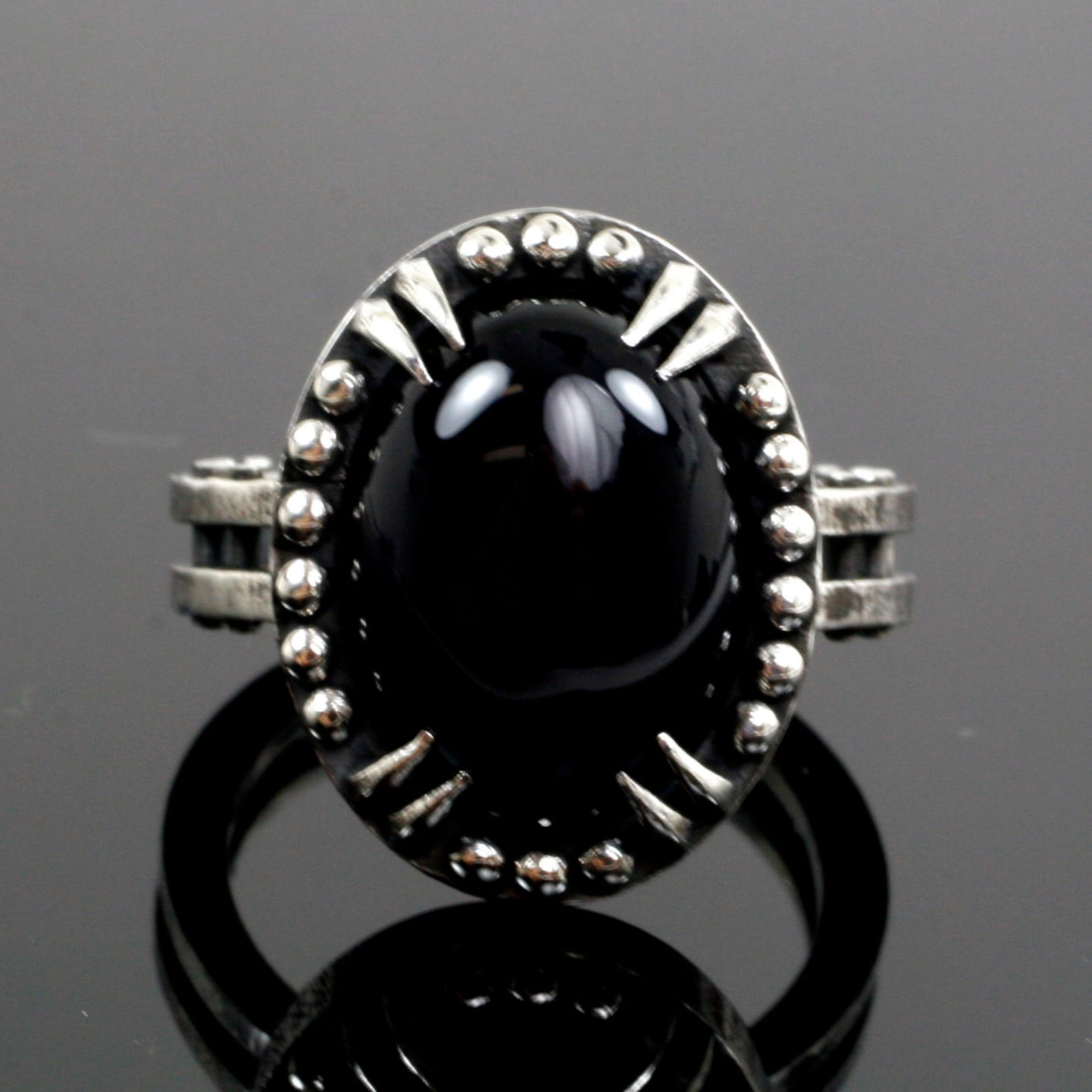 Studded Black Onyx Claw Ring Gothic Cocktail Ring | Etsy